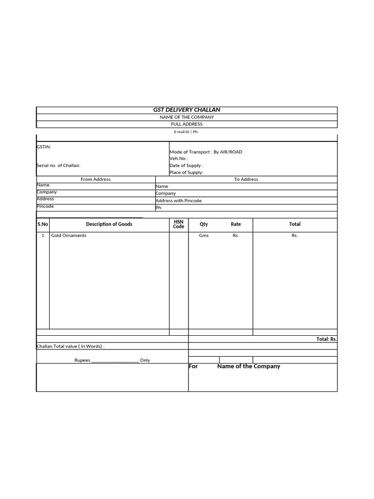 GST Delivery Challan Template | PDF