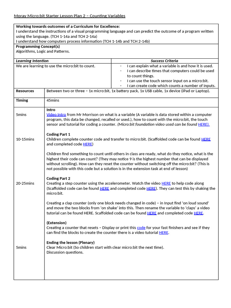Micro:bit Lesson Plan: Counting Variables | PDF | Computer Programming ...