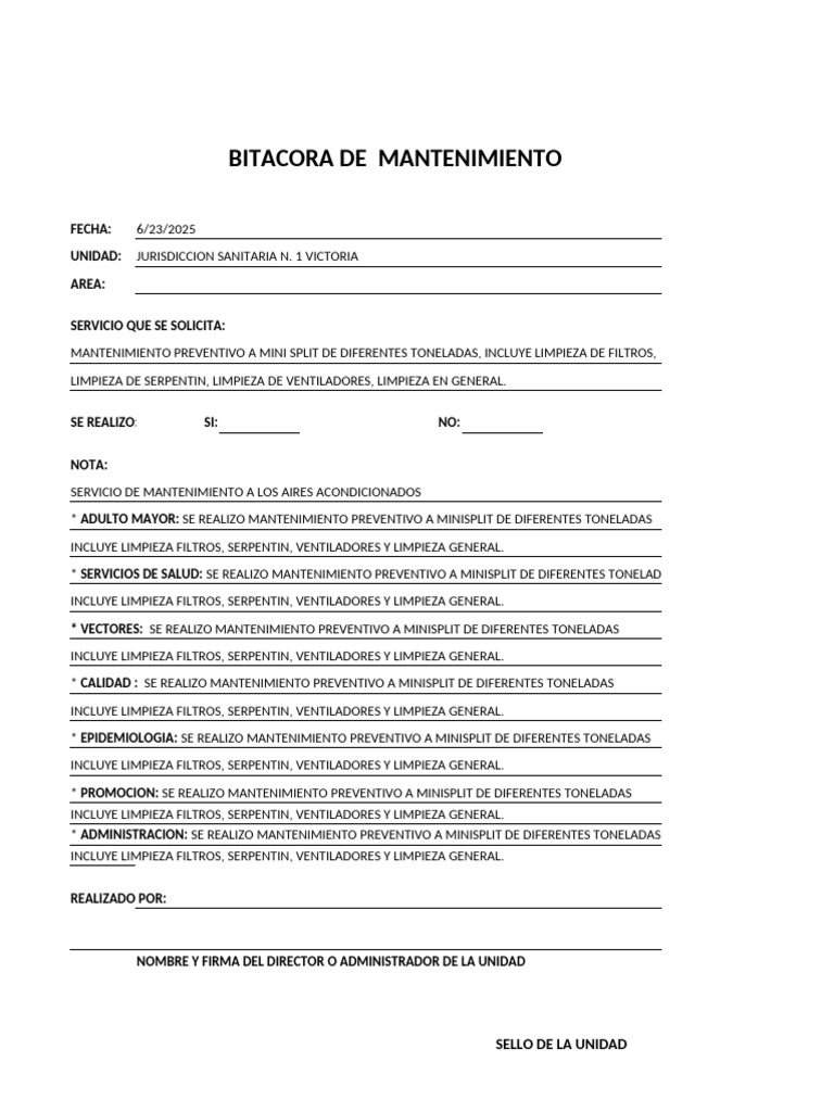 Formato Bitacoras de Matto Climas | PDF