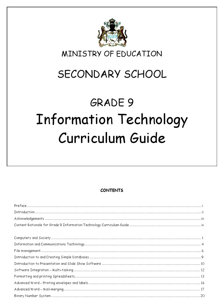IT Curriculum Guide Grade 9 | Computer File | Curriculum