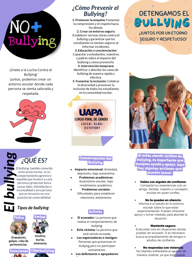 Brochure Sobre El Bullying Acoso Escolar Creativo Morado y Amarillo ...
