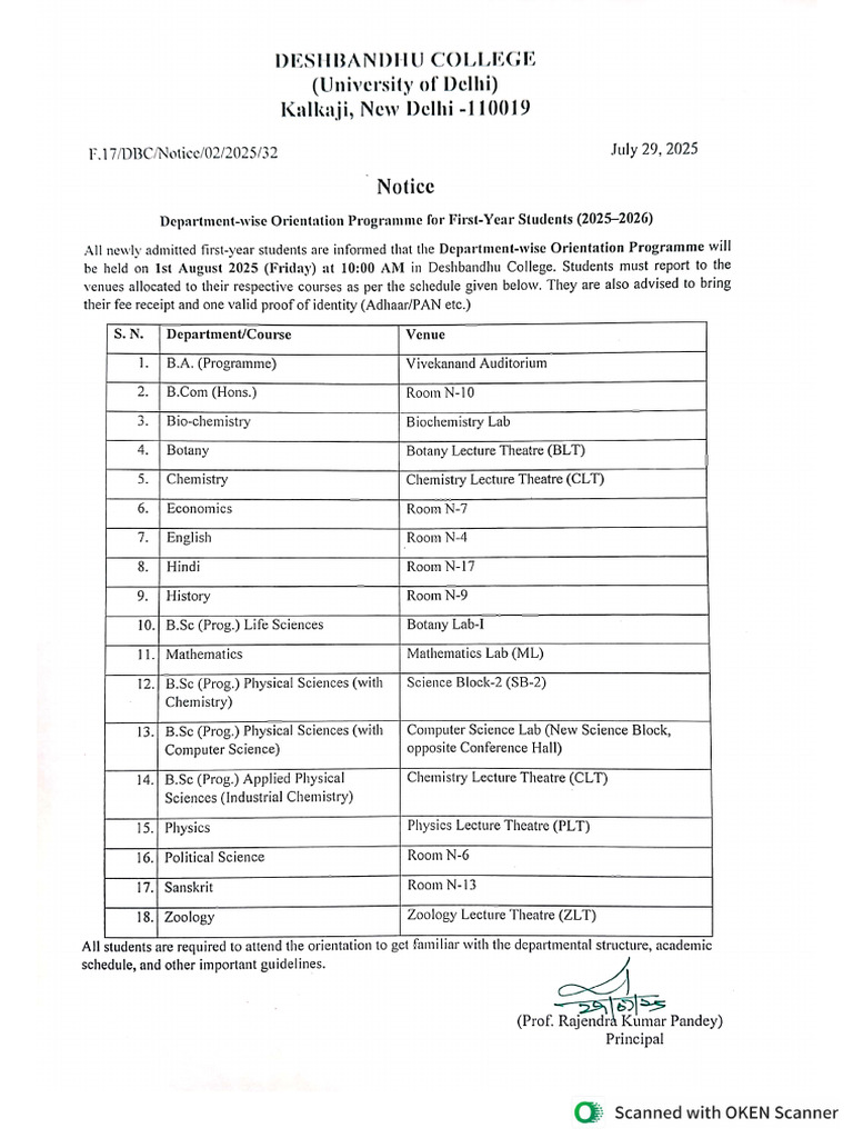 Notice No.32 - Department-Wise Orientation Program | PDF
