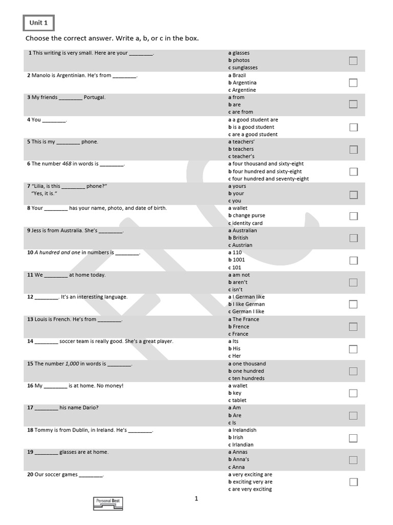 English Language Quiz: Unit 1 Exercises | PDF