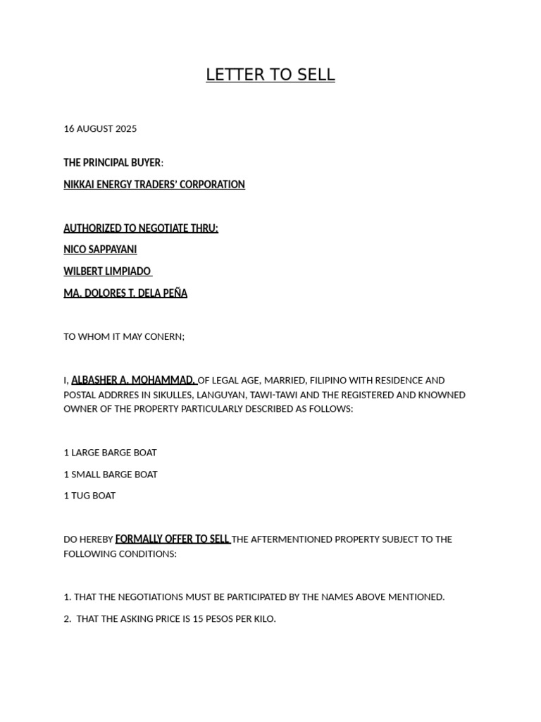 Offer to Sell Barges and Tug Boat | PDF