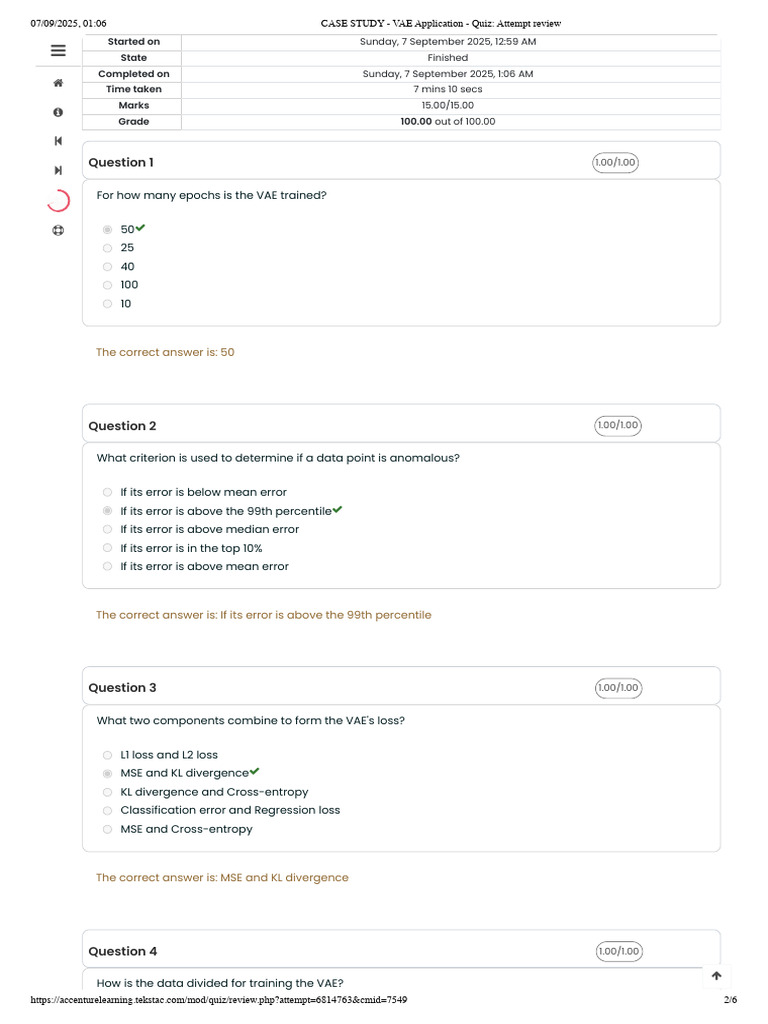 CASE STUDY - VAE Application - Quiz - Attempt Review | PDF | Mean Squared Error | Computing