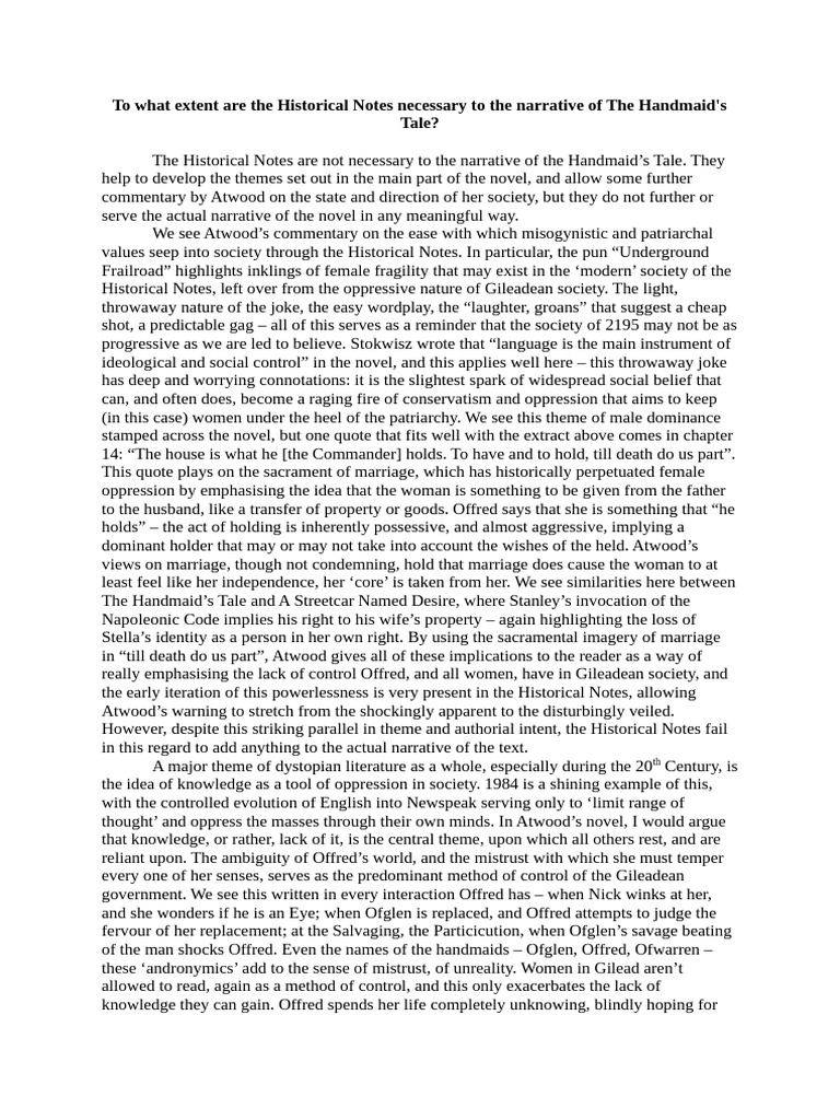 Historical Notes' Impact on Handmaid's Tale | PDF
