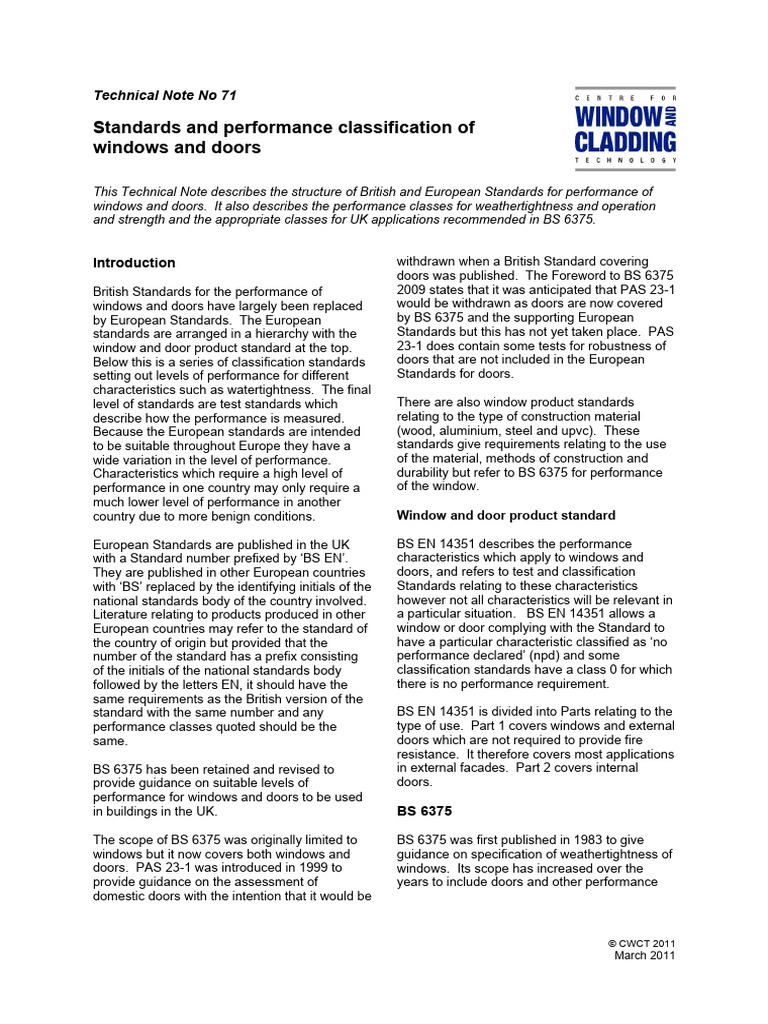 Watertightness Standards for Doors and Windows | PDF | Window | Door