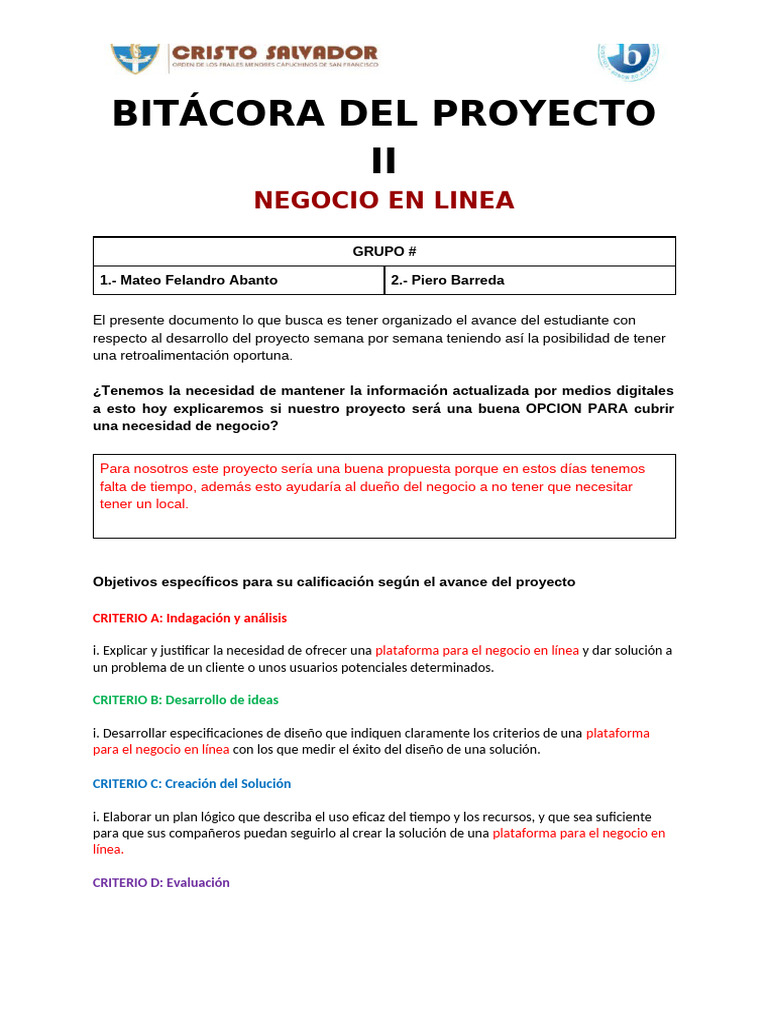 Bitacora Proyecto II 2025 | PDF | Blog | Informática