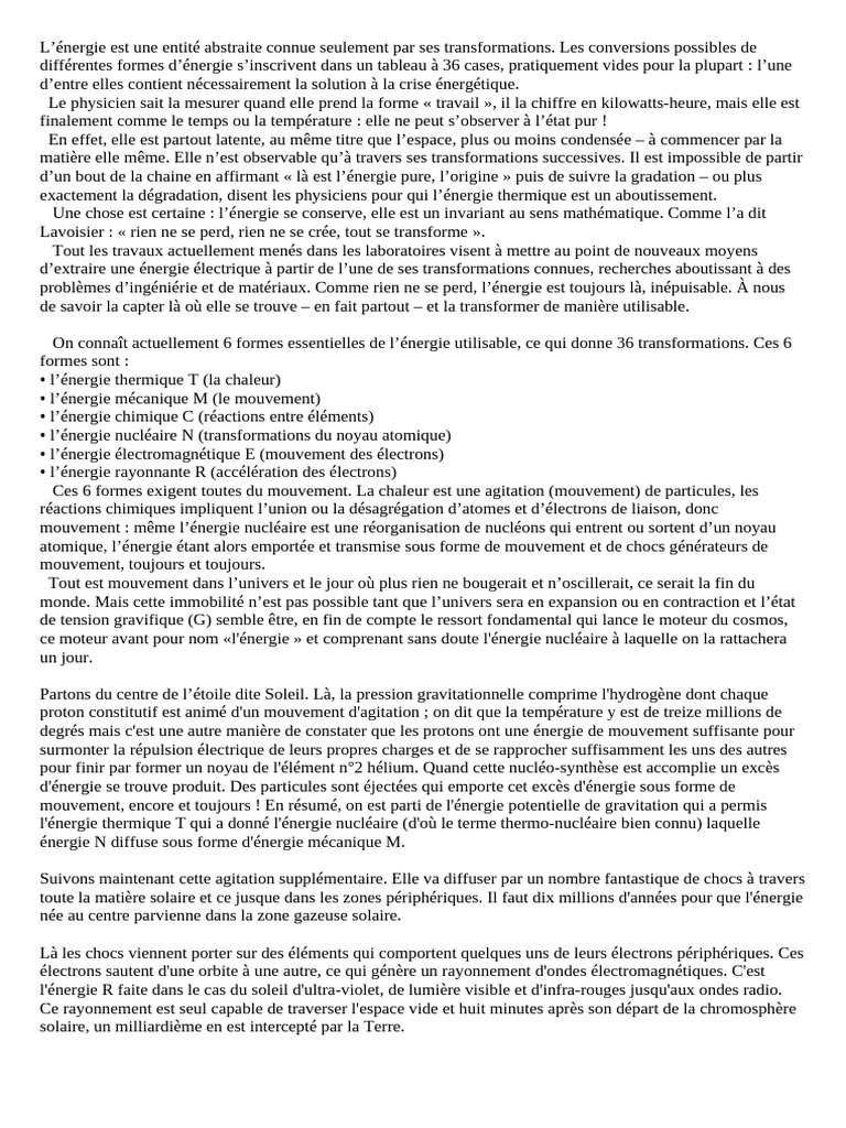 Transformations de l'énergie : 36 cas clés | PDF | Soleil | Physique ...