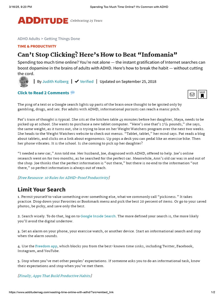 Overcoming ADHD Infomania Online | PDF | Attention Deficit ...