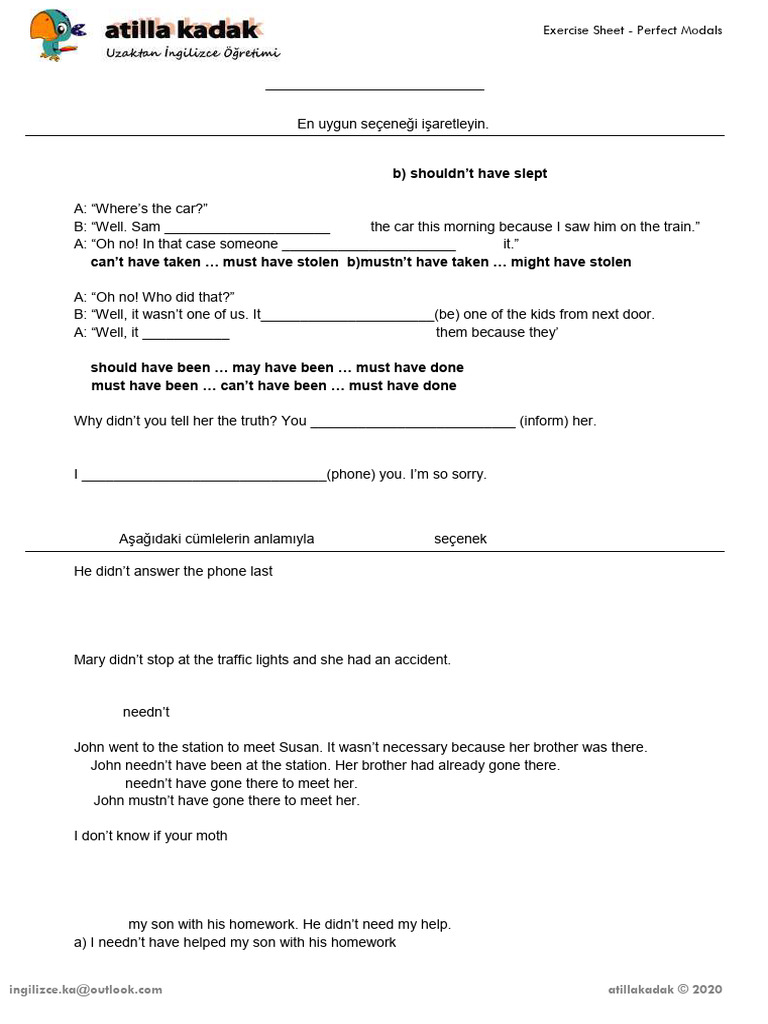 Perfect Modals Exercise Sheet | PDF