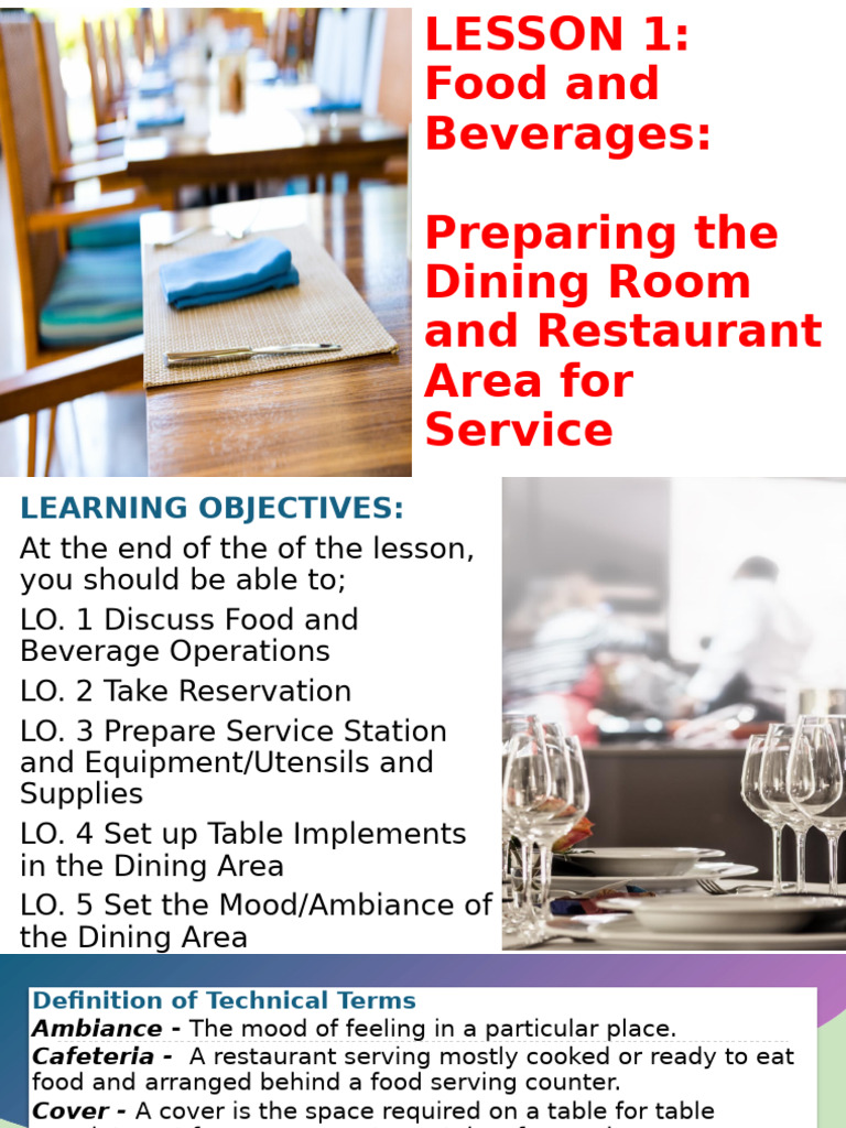 Foodbeverages Lesson 1 | PDF | Tableware | Restaurants