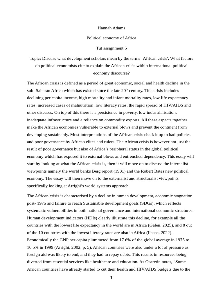Hannah Adams ADMHAN008 Tut Assignment 5 | PDF | Structural Adjustment ...