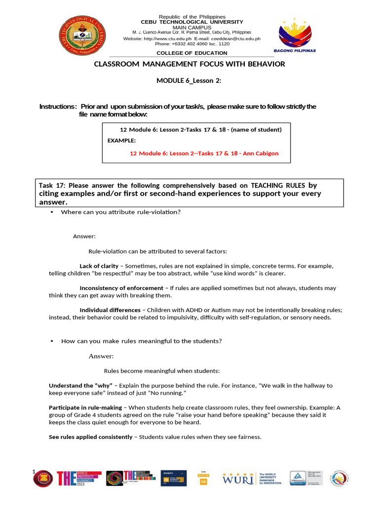 Module 6 - Lesson 2 - Tasks 17 18 - Marie Carmela Oclarit | PDF ...