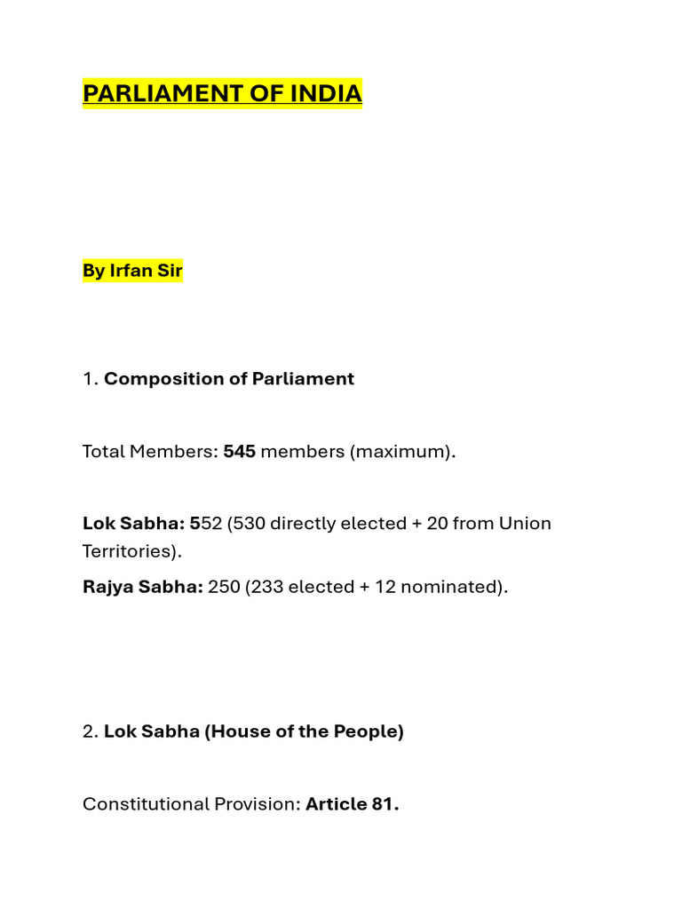 Overview of India's Parliament Structure | PDF | Legal Documents ...