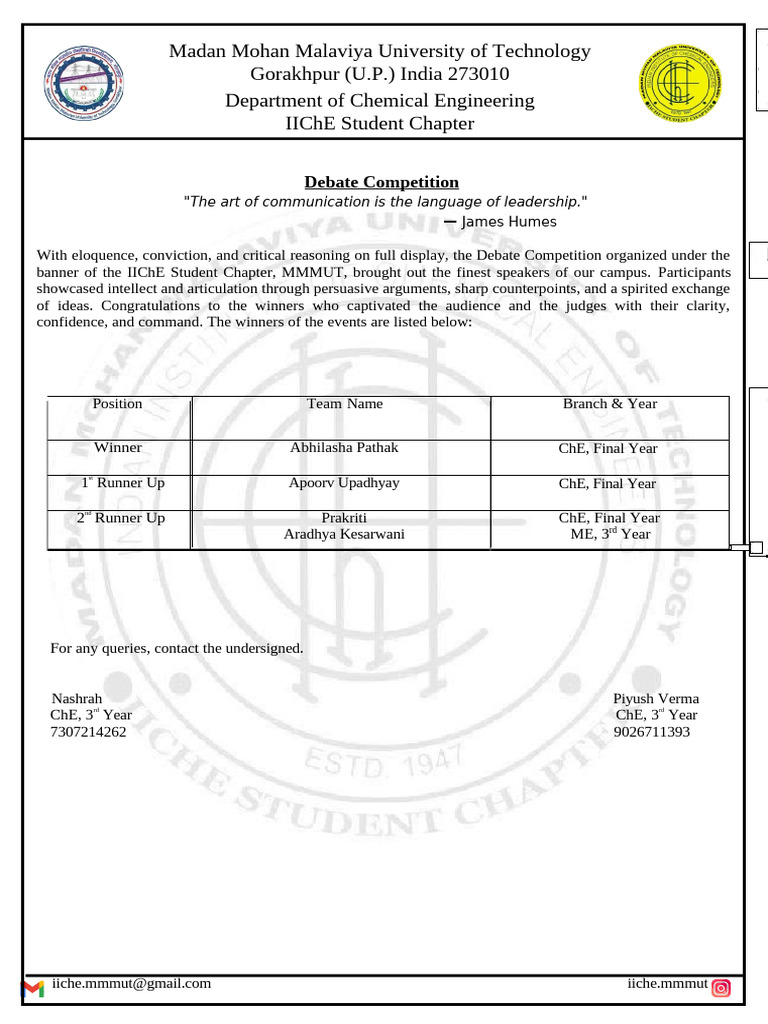IIChE Debate Competition Results 2023 | PDF