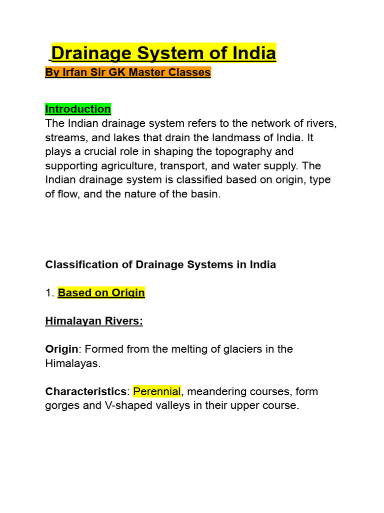 Indian Drainage System Overview | PDF | Geomorphology | Physical Geography