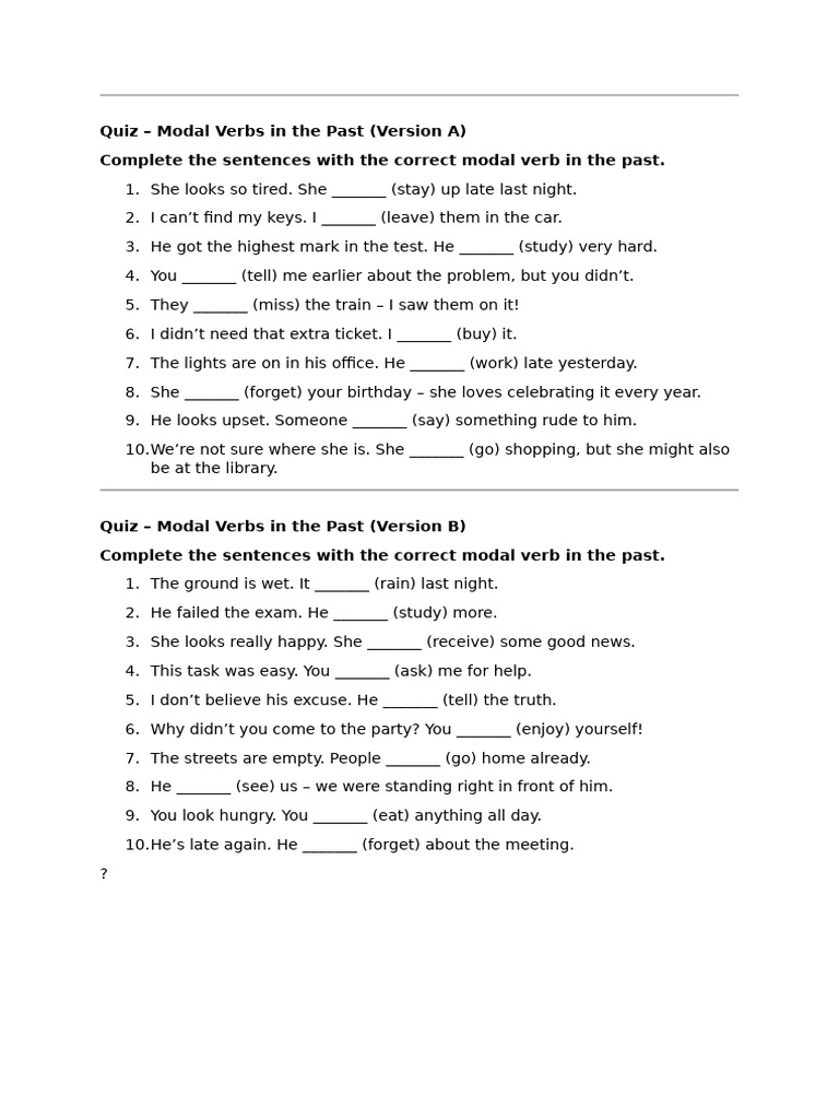 Modal Verbs in The Past | PDF