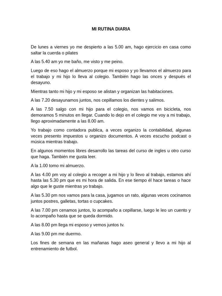 Mi rutina diaria en inglés | PDF | Comida | Cocina