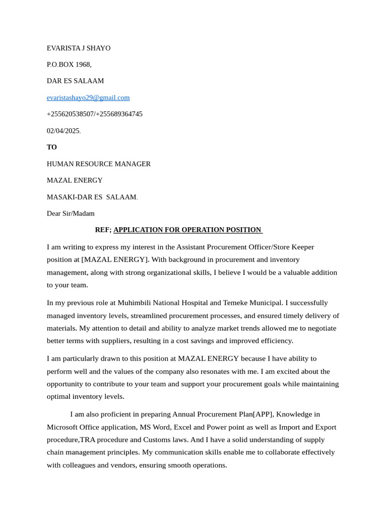 Evarista Application Letter | PDF