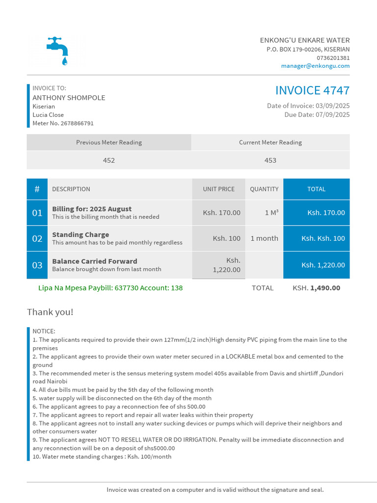 Enkong'u Enkare Water Invoice 4747 | PDF | Chess | Chess Theory