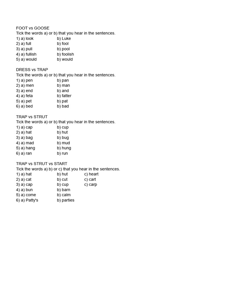 Minimal Pairs - Intensive Listening | PDF