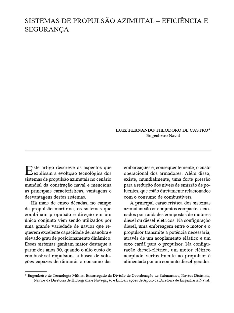 Impelidor Retrátil em Propulsão Azimutal | PDF | Propulsão | Motores