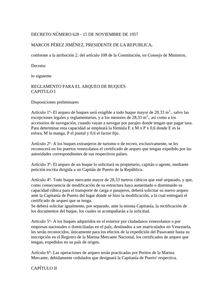 Reglamento Nacional para El Arqueo de Buque Decreto Número 6 | PDF | Volumen | Tonelada