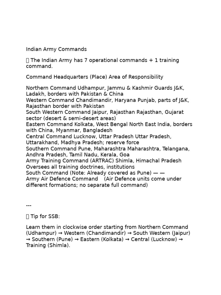 Indian Army's 7 Operational Commands | PDF