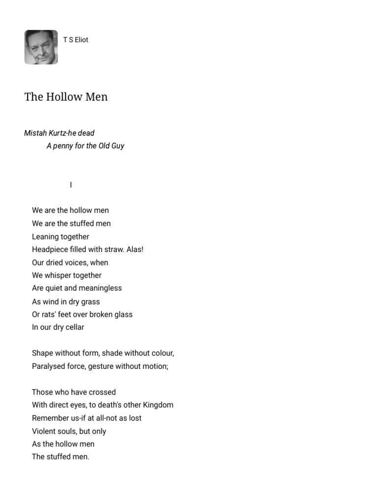 The Hollow Men by T S Eliot - Famous Poems, Famous Poets. - All Poetry ...