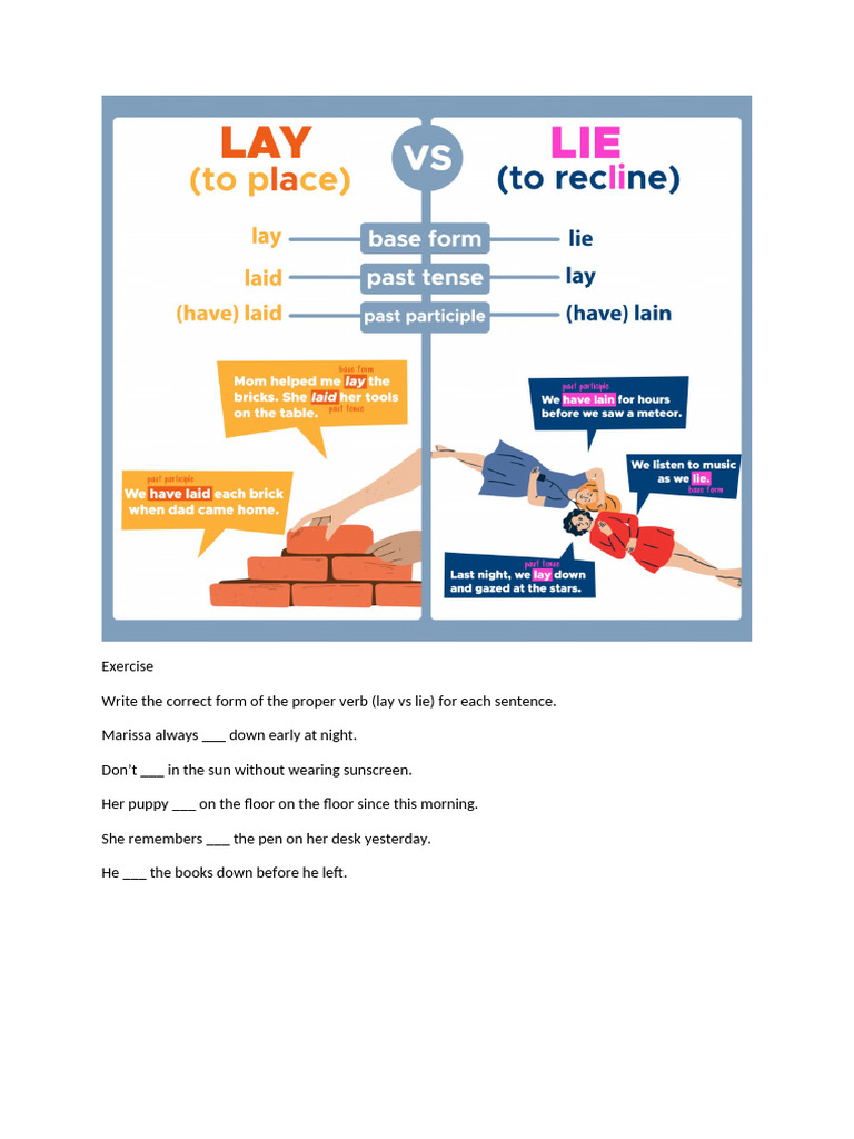 Lay vs Lie: Correct Verb Usage Exercise | PDF