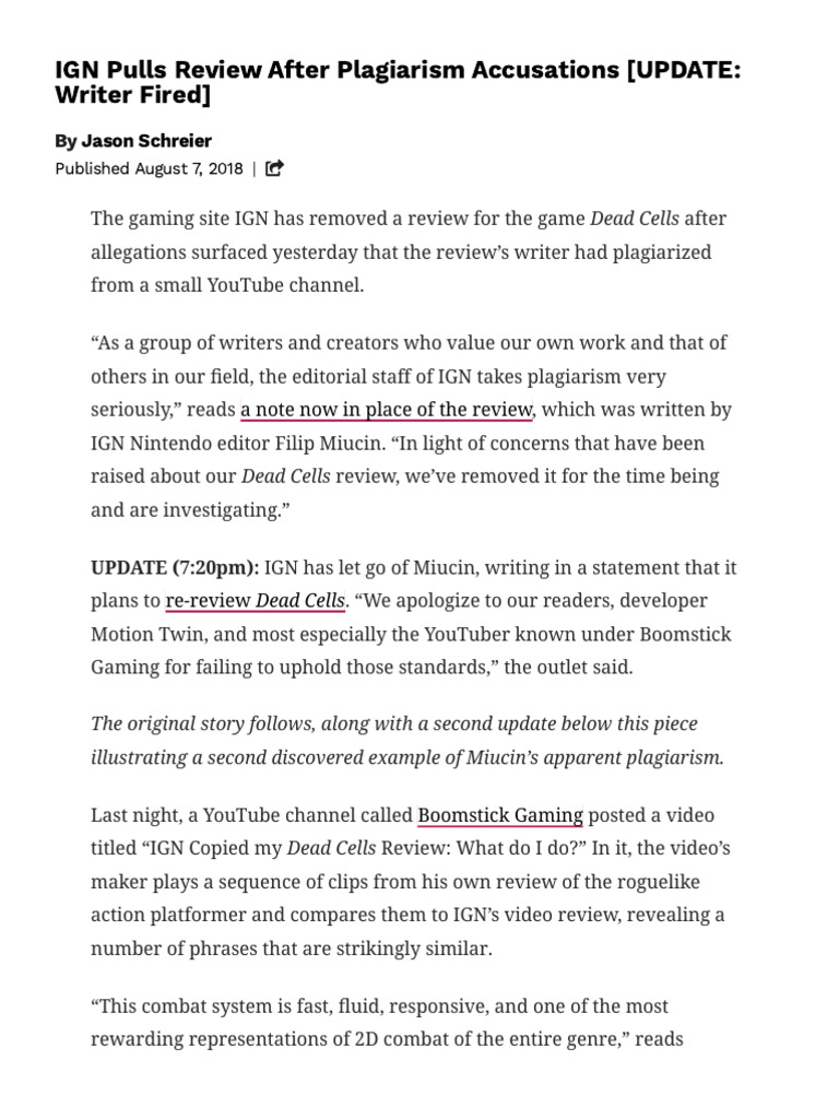 IGN Pulls Review After Plagiarism Accusations (UPDATE - Writer Fired ...