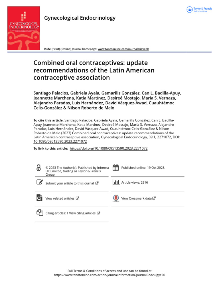 Combined Oral Contraceptives Update Recommendations of The Latin ...