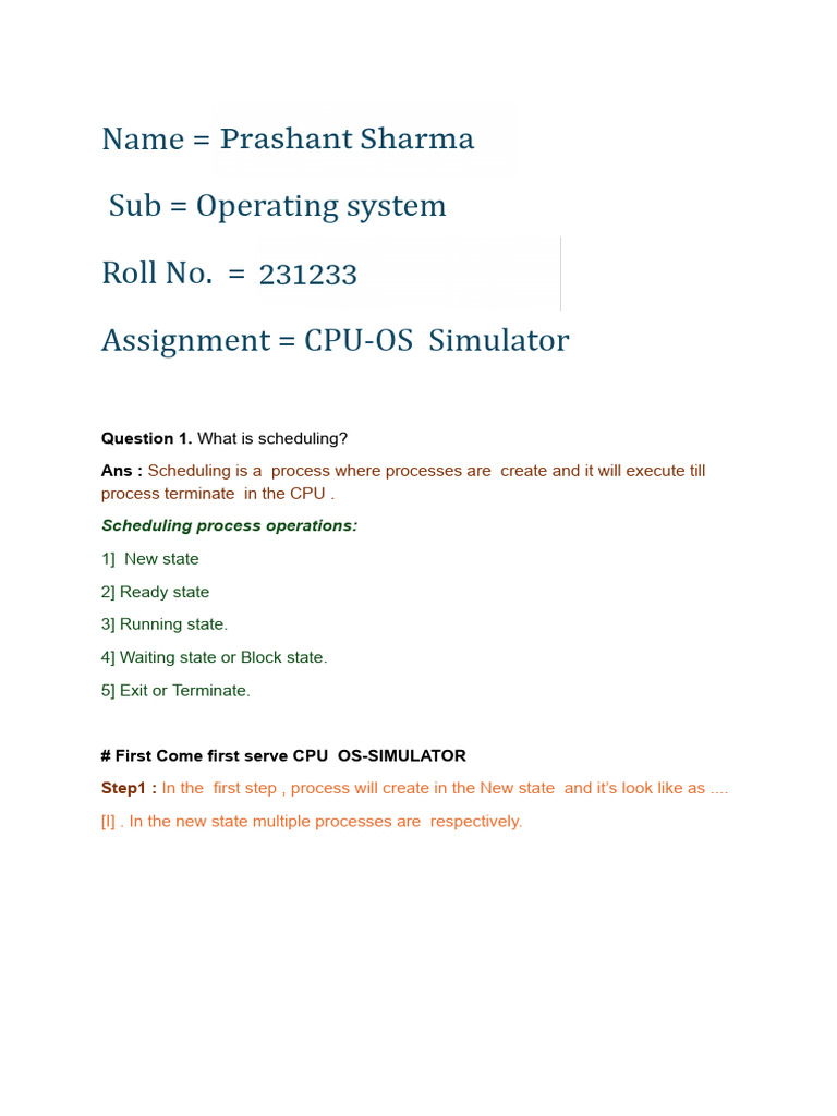 Prashant Sharma OS Assignment 231233 17-09-2024 | PDF | Scheduling ...