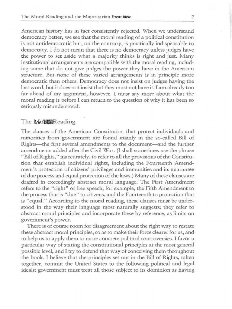 7-1 Dworkin, Ronald-The Moral Reading and The Majoritarian Premise 2 | PDF