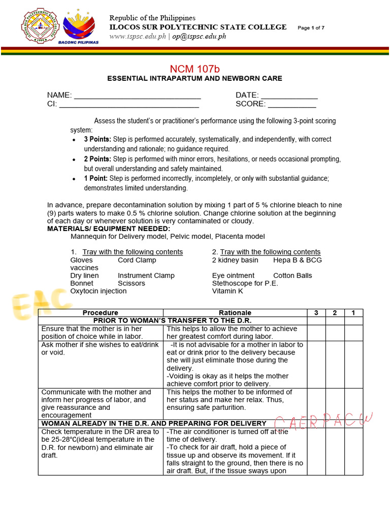 Essential Intrapartum and Newborn Care Checklist | PDF | Childbirth ...