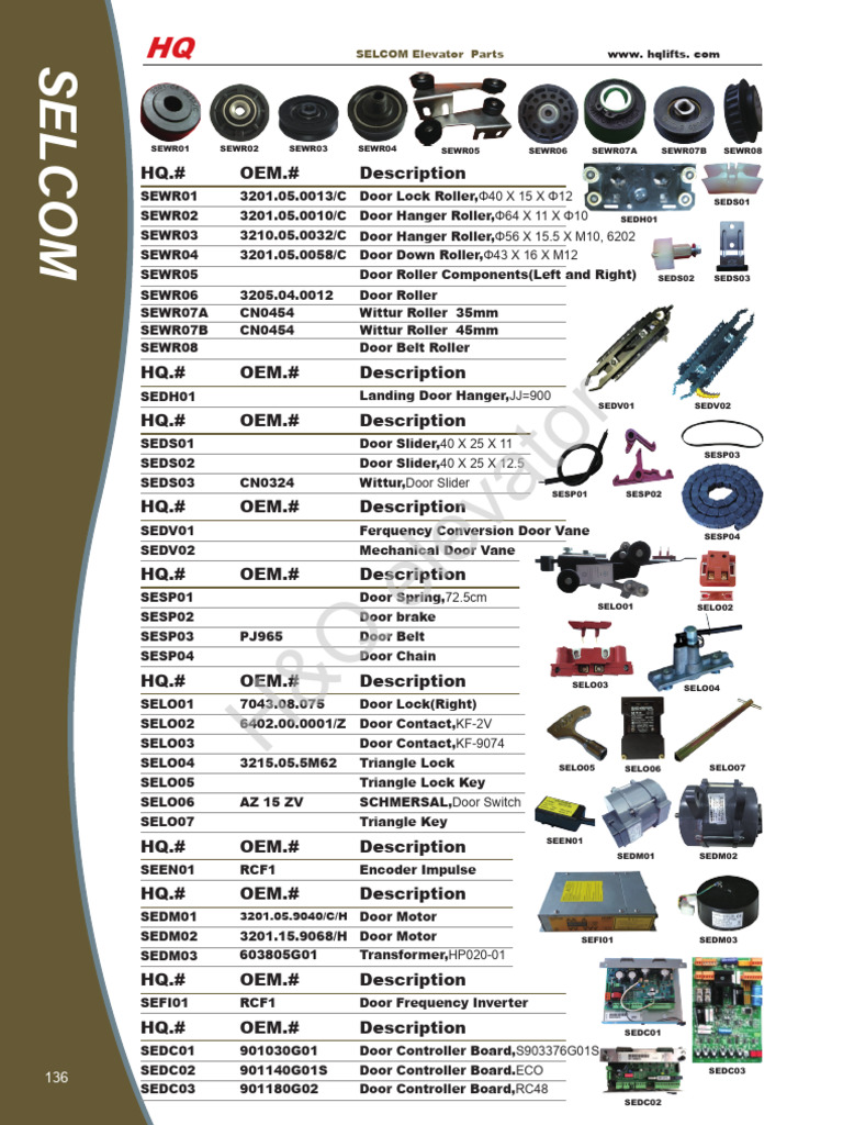 SELCOM Elevator Parts Overview | PDF | Manufactured Goods | Electrical ...