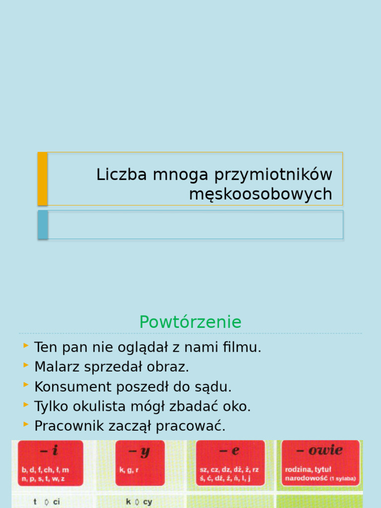 3 Liczba Mnoga Przymiotników Męskoosobowych + Cechy Harakteru | PDF