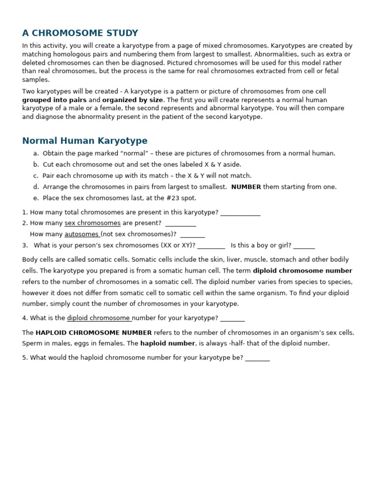 Karyotype Analysis and Chromosome Study | PDF