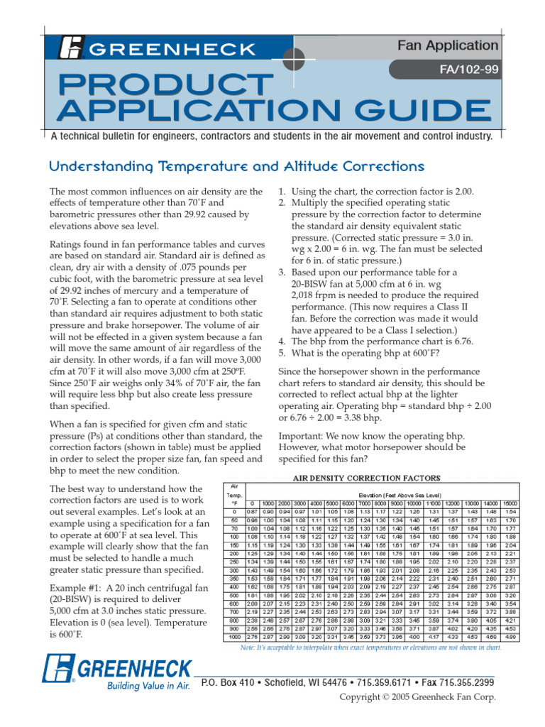 Fan Performance: Temp & Altitude Corrections | PDF | Horsepower | Pressure