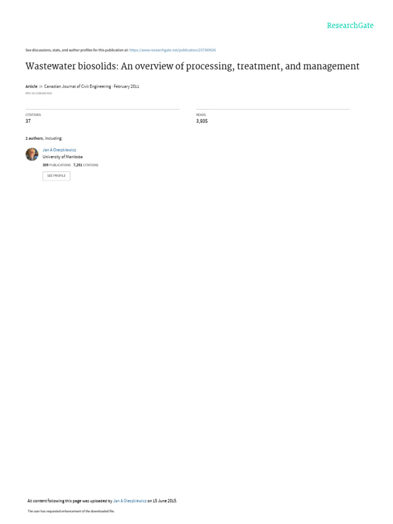 Wastewater Biosolids An Overview of Processing Tre | PDF | Waste Treatment Technology ...