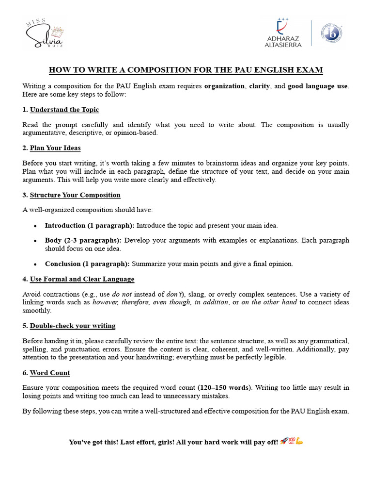How To Write A Composition For The PAU English Exam | PDF