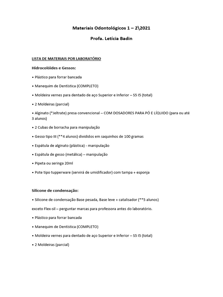 Lista de Materiais - Materiai | PDF