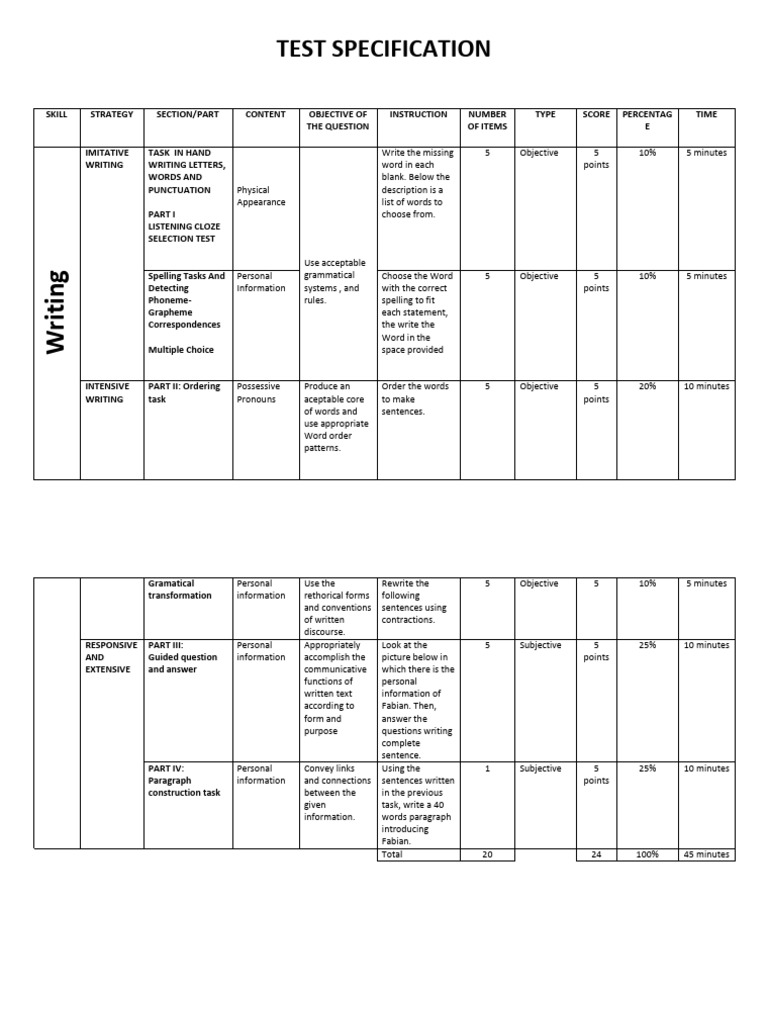 Writing-Test SAMPLE | PDF | Word | Linguistic Typology