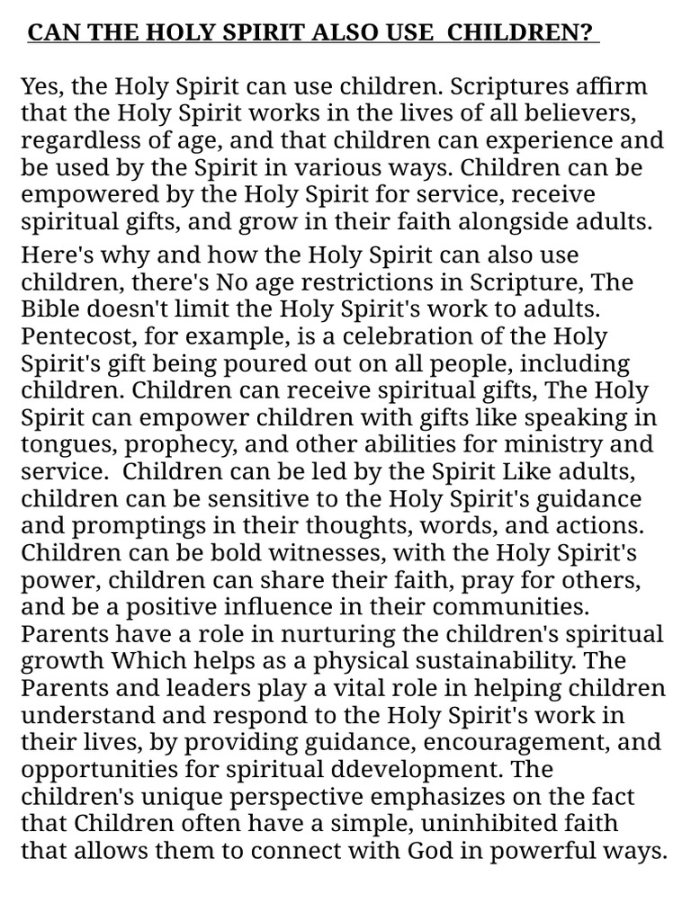 Can The Holy Spirit Also Use Children | PDF | Spiritual Gift | Holy Spirit
