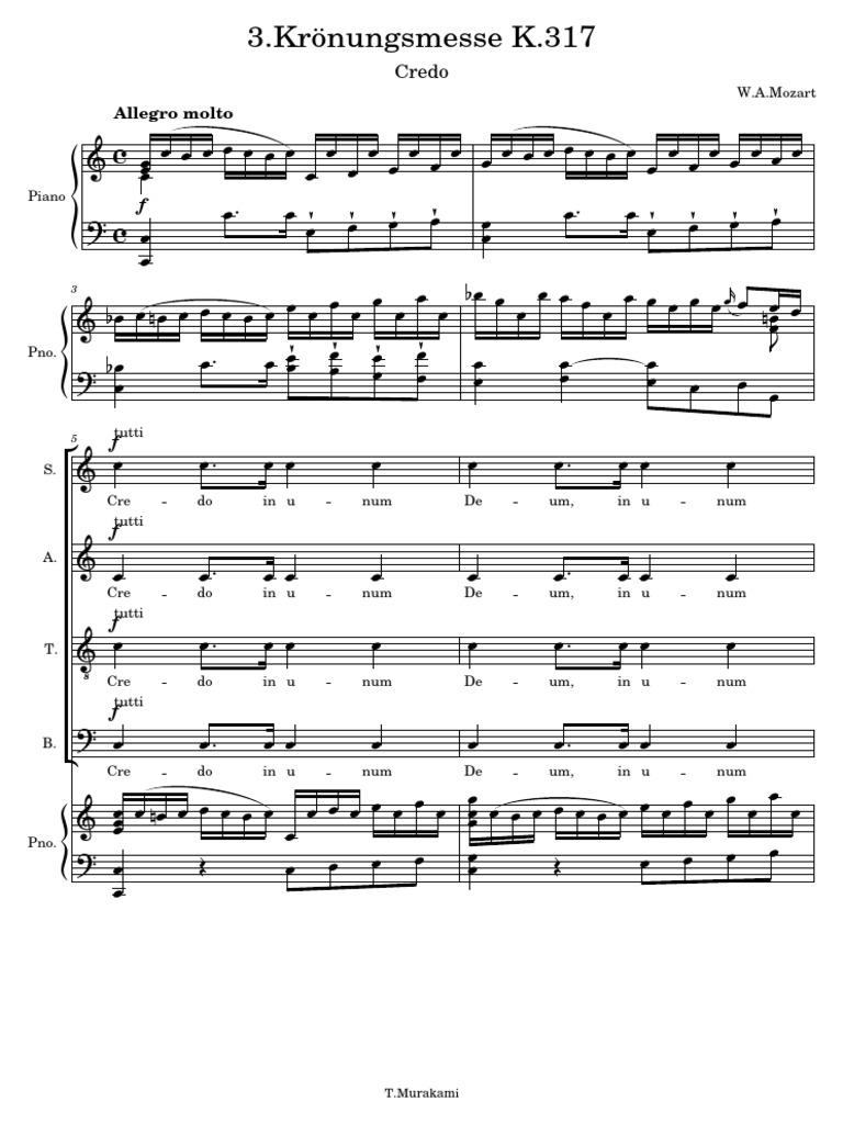 Coronation Mass, KV 317 (Krönungsmesse) - Wolfgang Amadeus Mozart Krönungsmesse K.317 Credo ...