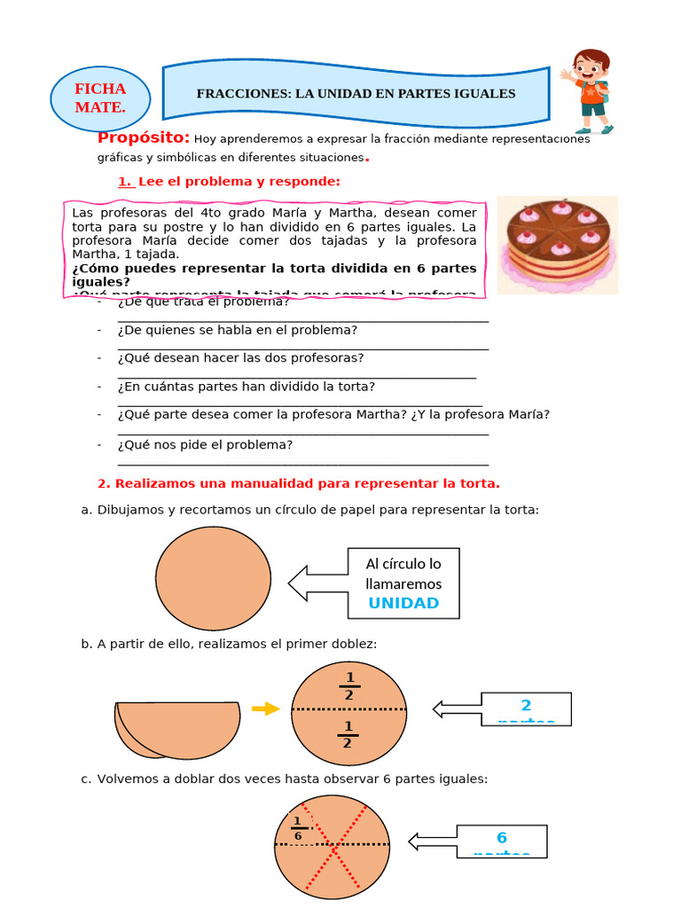 FICHA MATE MART 9 FRACCIONES LA UNIDAD EN PARTES IGUALES FB MAESTRAS DE ...