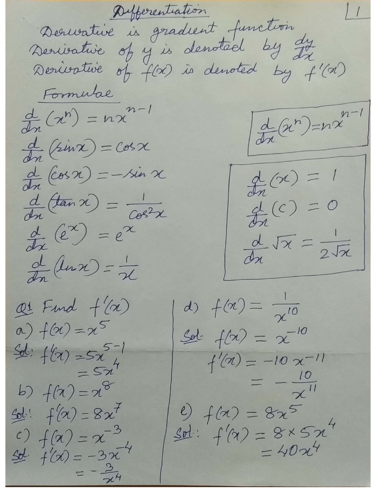 1 Differentiation SL Notes | PDF
