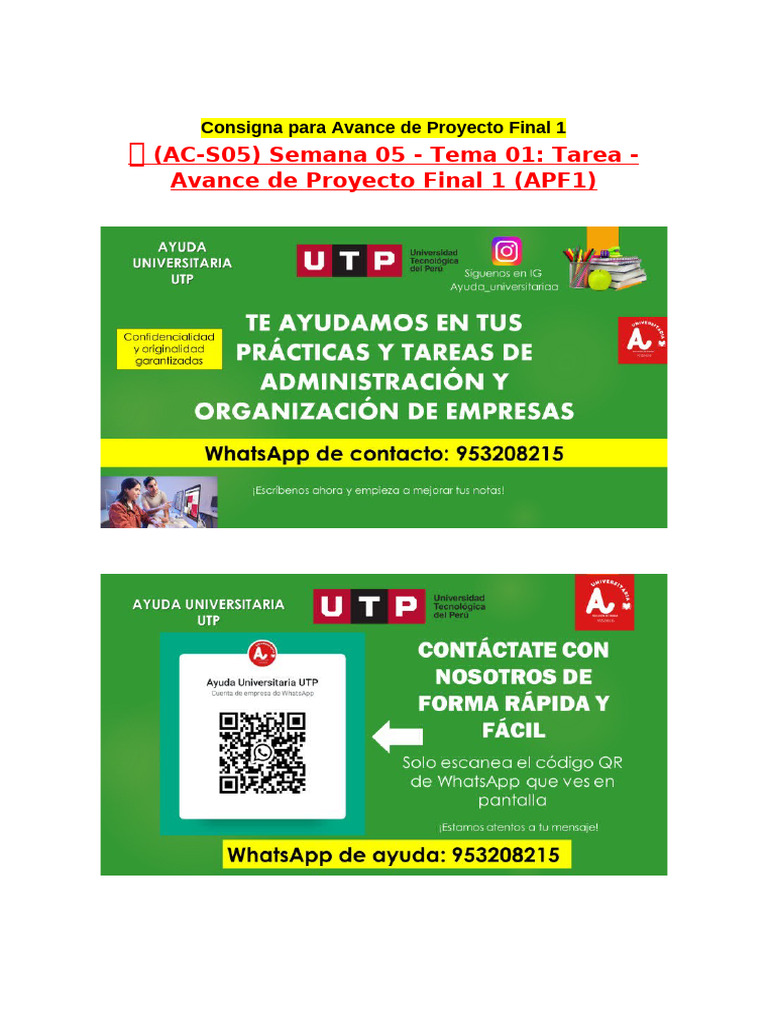 ? (AC-S05) Semana 05 - Tema 01 Tarea - Avance de Proyecto Final 1 (APF1) - Administración y ...
