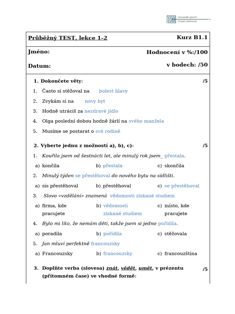 HOTOVO B1.1 - Lekce 1-2-2019 - Verze Online | PDF